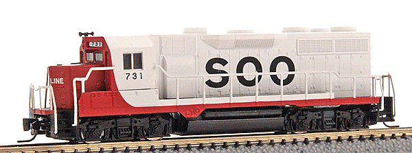 MicroTrain - Diesel EMD GP35 Powered - Soo Line #731 (white, red) - Magne-Matic(R) Couplers ...