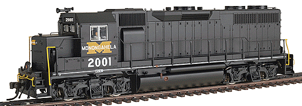 Atlas - Diesel EMD GP38 Low Nose Early Version - Powered - Monongahela #2001 (black, white ...