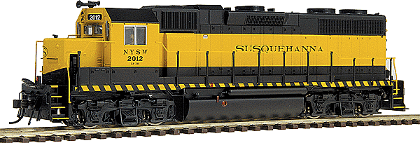 Atlas - Diesel EMD GP38 w/Low Nose; Powered - Susquehanna #2012 (yellow, black); Angled Filter ...