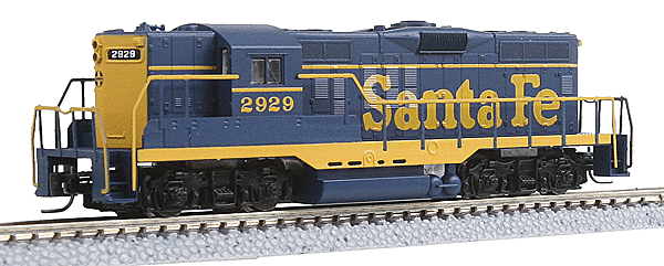 MicroTrain - Diesel EMD GP9 Powered - Atchison, Topeka & Santa Fe #2929 (ATSF Blue, yellow Logo ...