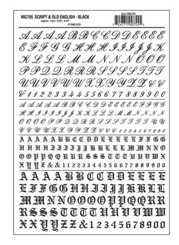 Woodland - Dry Transfer Alphabet & Numbers - Script/Old English - Black ...