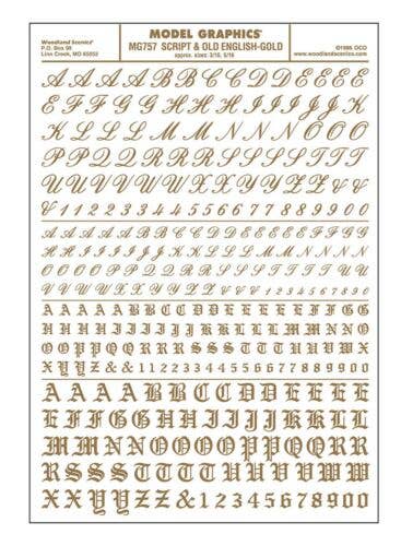 Woodland - Dry Transfer Alphabet & Numbers - Script/Old English - Gold ...