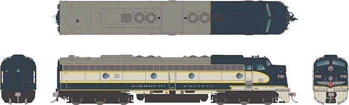 Rapido - EMD E8A - Standard DC - Missouri Pacific #7021 (Eagle Scheme, blue, gray) - 606-28086