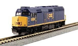 Kato - EMD F40PH Commuter Version - Standard DC - CSX 9999 (Dark Future, blue, yellow, Boxcar ...