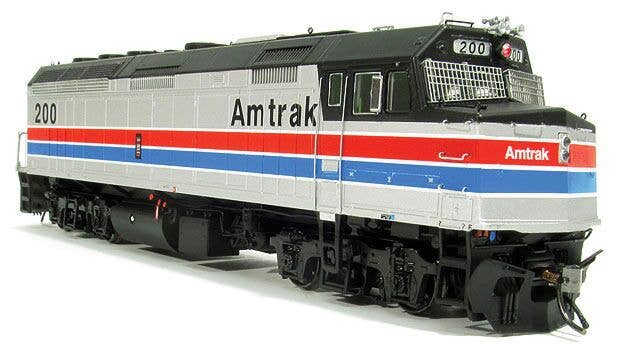 Rapido - EMD F40PH - Standard DC - Amtrak #200 (Phase II; Platinum Mist, Wide red & blue bands ...