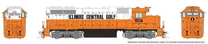Rapido - EMD GP38 Low Nose - Sound and DCC - Illinois Central Gulf #9527 (orange, white) - 606-38563