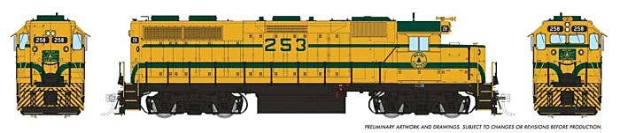 Rapido - EMD GP38 Low Nose - Standard DC - Maine Central #254 (Harvest Gold, green) - 606-38065