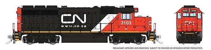 Rapido - EMD GP40 - Standard DC - Canadian National #3123 (Ex-IC 2012, black, red, white ...