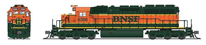 BLI - EMD SD40-2 - Standard DC - Stealth - BNSF Railway #6366 (H1; green, orange, yellow) - 187-9952