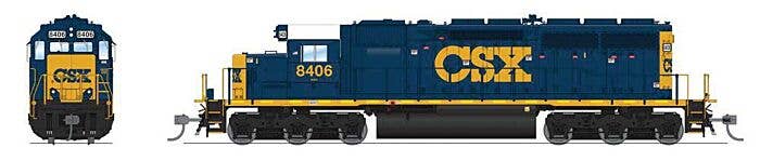 BLI - EMD SD40 Low Nose - Standard DC - Stealth - CSX #8406 (YN3, blue, yellow, white) - 187-9040