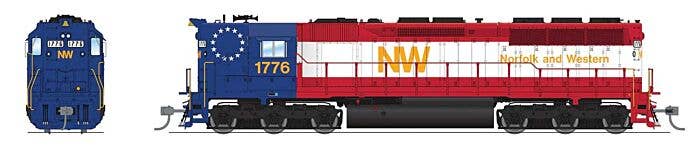 BLI - EMD SD45 High-Nose - Standard DC - Stealth - Norfolk & Western #1776 (Bicentennial, red ...