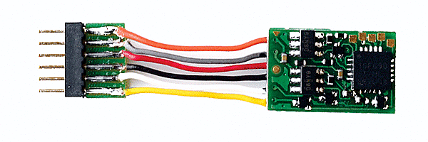 TCS - EUN651P-18 DCC 2-Function Decoder - Control Only - w/18mm Harness & NEM 6-Pin Plug .797 x ...