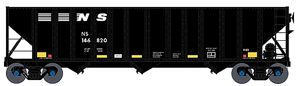 Bowser - Executive Line 100-Ton 3-Bay Open Hopper Assembled - Norfolk Southern #146820 (black ...