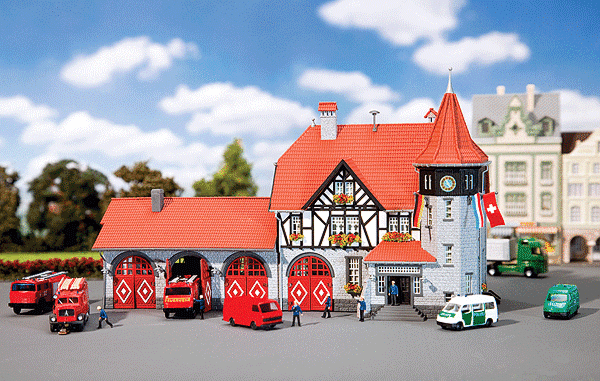 Faller - Fire Station w/Garage Kit - 20.6 x 9.5 x 12.0cm - 272-232201