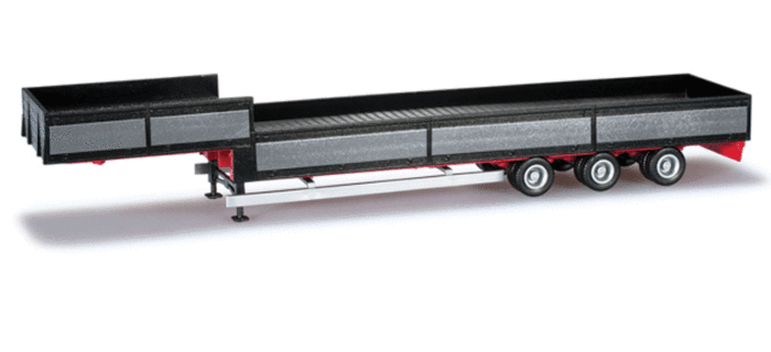 Herpa - Flatbed Trailer w/Sideboards - Assembled - Gray, Black, Red ...