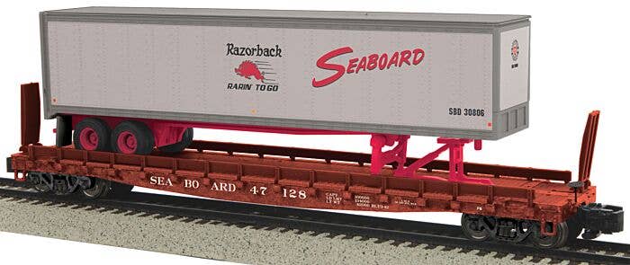 MTH - Flatcar w/48' Trailer - Hi-Rail Wheels - Ready to Run - Seaboard ...