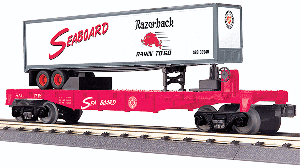 MTH - Flatcar w/Trailer - 3-Rail - Ready to Run - RailKing(R ...