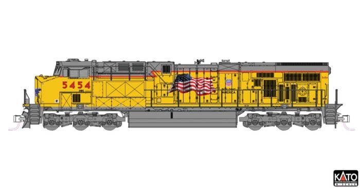 Kato - GE ES44AC GEVO - Sound and DCC - Union Pacific #5454 (Armour Yellow, gray, US Flag ...
