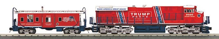 MTH - GE ES44AC with Bay Window Caboose - 3-Rail - Proto-Sound 3.0 - Imperial - Donald J Trump ...