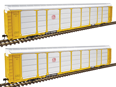 Walthers - Gold Line(R) 89' Tri-Level Enclosed Auto Carrier; Limited-Run 2-Pack - RTR - Kansas ...