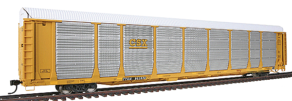 Walthers - Gold Line(TM) Bi-Level Auto Carrier Assembled - CSX Rack #B 5902/Flat TTGX #962836 ...