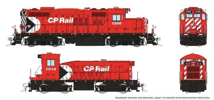 Rapido - GP9u & SW Slug Set - Standard DC - Canadian Pacific #1596, 1014 (Action Red, white ...