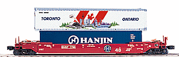 K-Line - Husky Stack Car - BNSF w/BN Toronto (48) and Hanjin Containers ...