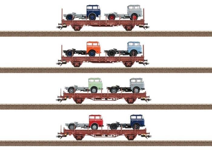Trix - Ks 3300 & Ks 3301 Rotary Stake Flatcar With Semi Tractors 4-Pack ...