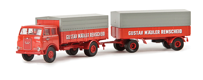 Brekina - MAN 10.212 FS Low-Side Truck w/Semi Trailer - With Tarp Cover ...