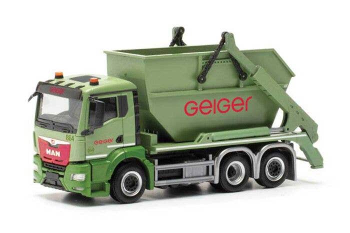 Herpa - MAN TGS Ak16 Skip Loader Truck - Assembled - Geiger (green, red ...
