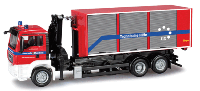 Herpa - MAN TGS M Fire Truck w/Roll-Off Container - Assembled - THW ...