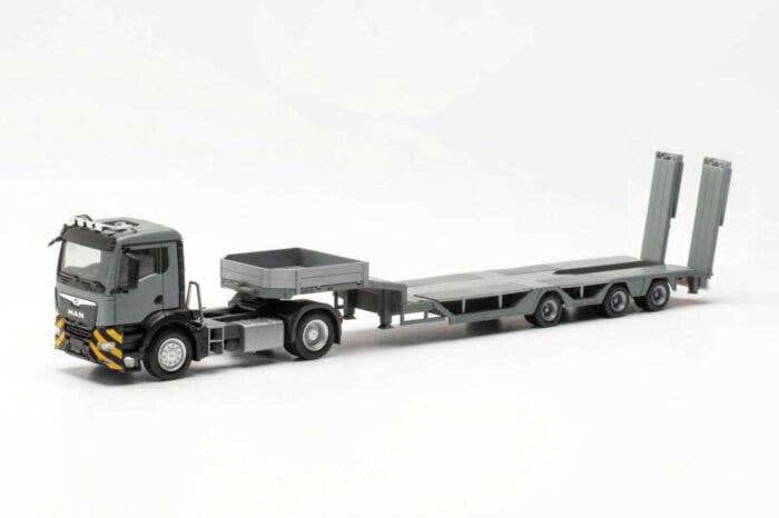Herpa - MAN TGS Tractor with Lowboy Trailer - Assembled - Gray, Yellow ...