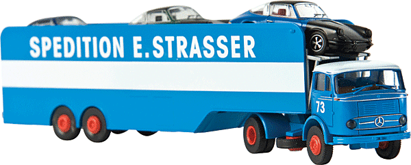 Brekina - Mercedes-Benz LPS 338 Tractor w/Auto Trailer - Assembled ...