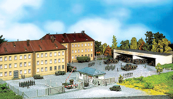 Faller - Military Base Set #1 - Kit - Guard Shack, Three-Stall Vehicle ...