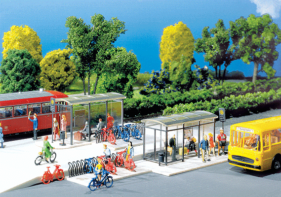 Faller - Modern Bus Stop Shelter w/Bicycle Racks - 272-272543