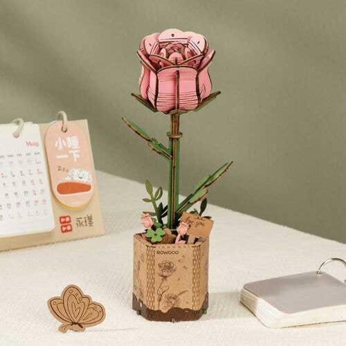 Robotime - Pink Rose - Laser-Cut Wood Kit - 3D Wooden Puzzle - 642-TW041
