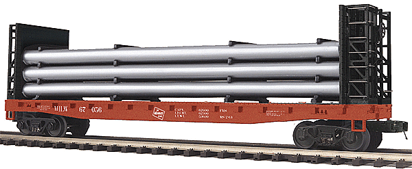 MTH - Premier Bulkhead Flatcar w/Pipe Load - Milwaukee Road - 507-2098664