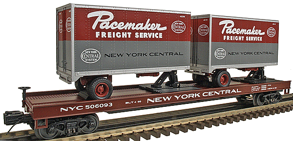 MTH - Premier Flatcar w/(2) 20' Trailers - New York Central w/Pacemaker ...