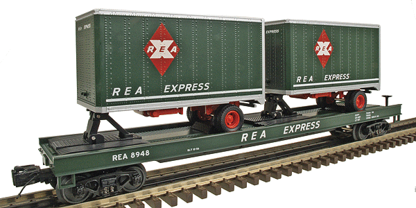 MTH - Premier Flatcar w/(2) 20' Trailers - Railway Express Agency w/REA ...
