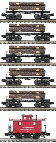 MTH - Premier Skeleton Log Car 5-Pack w/4-Wheel Wood Caboose 3-Rail ...