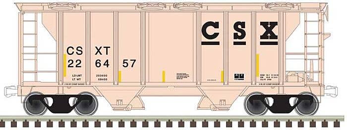 Atlas Trnm - PS-2 2-Bay Covered Hopper - Ready to Run - CSX 226416 (beige, black, yelllow ...