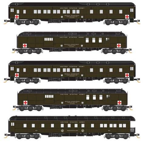 MicroTrain - Pullman Heavyweight 5-Car Set - Ready to Run - US Army Red ...