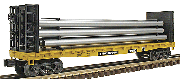 MTH - RailKing Flatcar w/Bulkheads & Pipe Load - TTX - 507-3076234