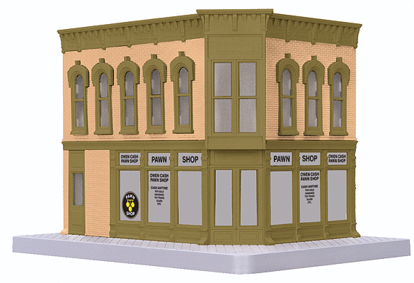 MTH - RailKing Owen Cash Pawn Shop Opposite Corner Building w/Blinking ...