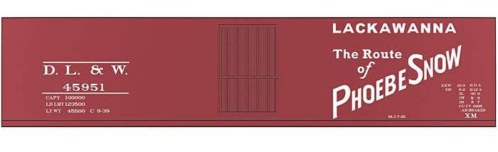 Tichy - Railroad Decal Set - Delaware, Lackawanna & Western 40' Steel Single-Door Boxcar (1930s ...