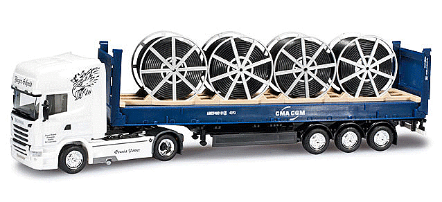 Herpa - Scania R TL 2-Axle Cabover Tractor w/Flat Container on Chassis ...