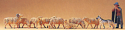 Preiser - Shepherd w/Dog & Eight Sheep - 590-65325