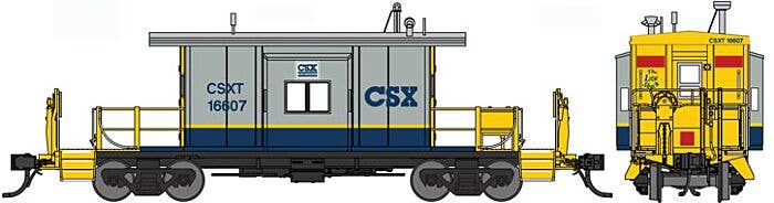 Bluford - Short Body Bay Window Caboose - Ready to Run - CSX #16607 (gray, blue, yellow, Love ...