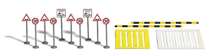 Busch - "Sleeping Policeman" Speed Bumps with Signs - 189-1110