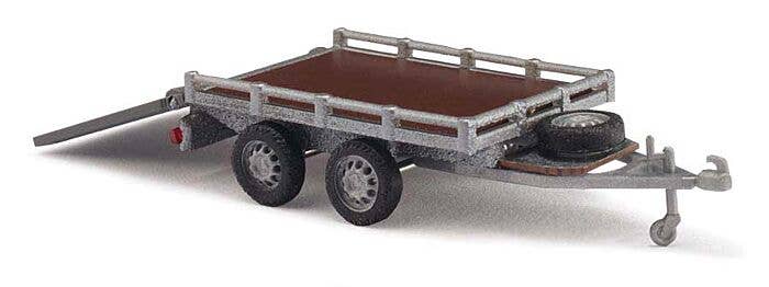 Busch - Small Flatbed Trailer with Ramp - Silver - 189-59954
